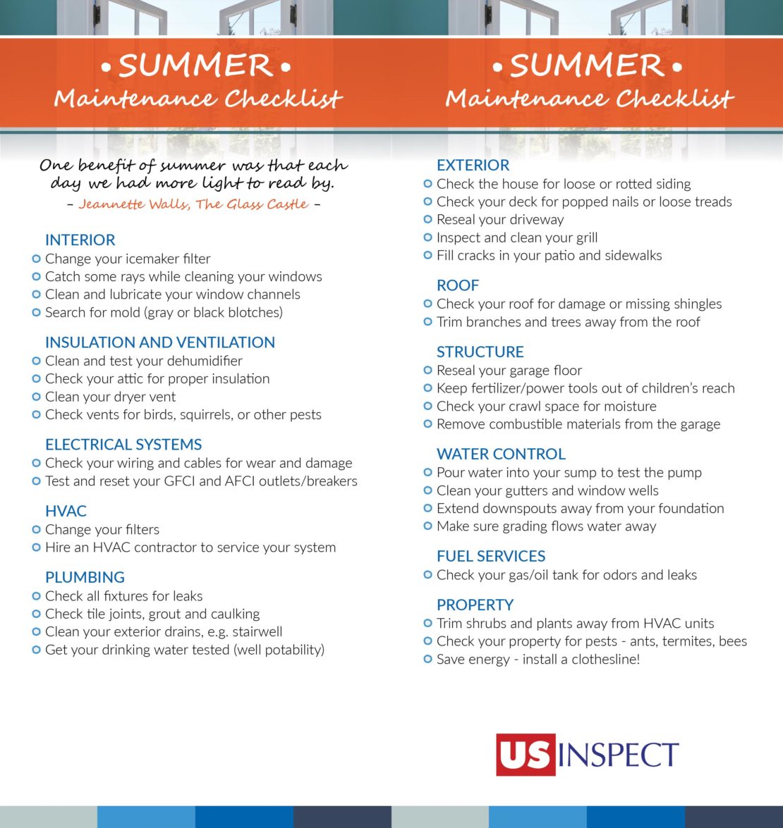 Summer Home Maintenance - Home Inspections by US Inspect